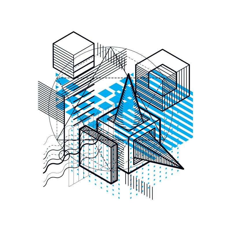 Abstract Design With 3d Linear Mesh Shapes And Figures Vector I Stock