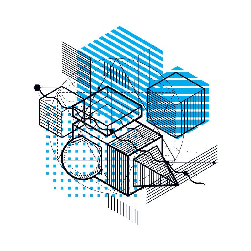 Abstract Design with 3d Linear Mesh Shapes and Figures, Vector I Stock ...