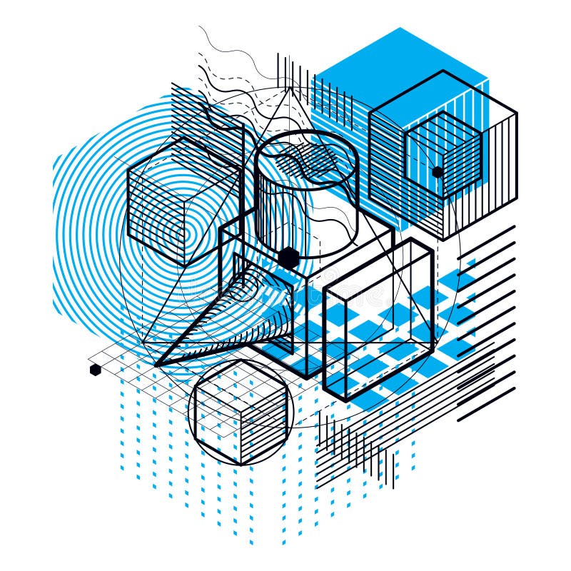 Abstract Design with 3d Linear Mesh Shapes and Figures, Vector I Stock ...