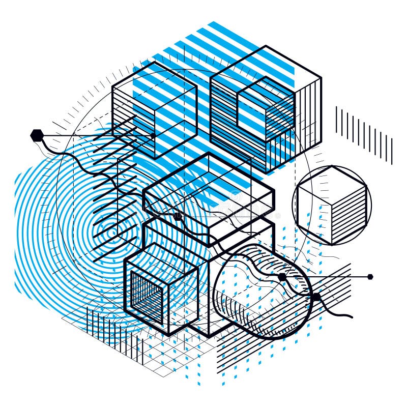 Abstract Design with 3d Linear Mesh Shapes and Figures, Vector I Stock ...