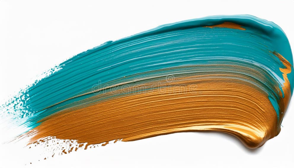 Teal and Gold Abstract Paint Design on a White Background Stock Image ...