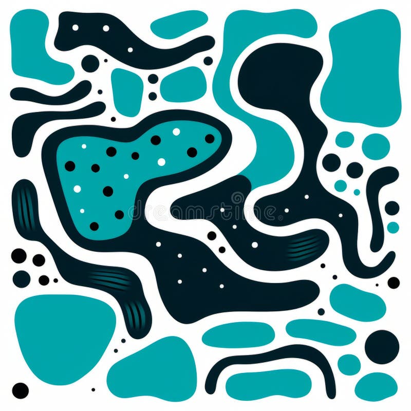 Organic Pop Art Doodle Poster with Bold Turquoise Patterns and Shapes ...