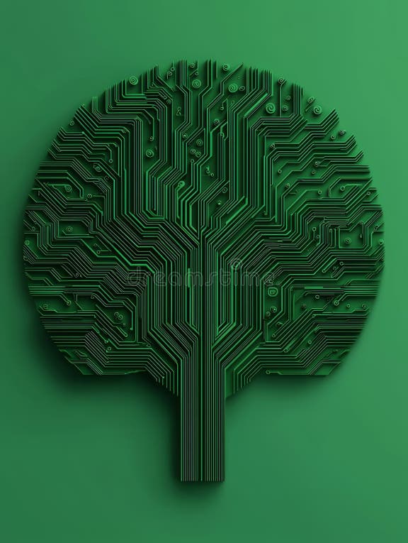 Abstract Green Tree Design with Circuit Patterns Symbolizing Technology ...
