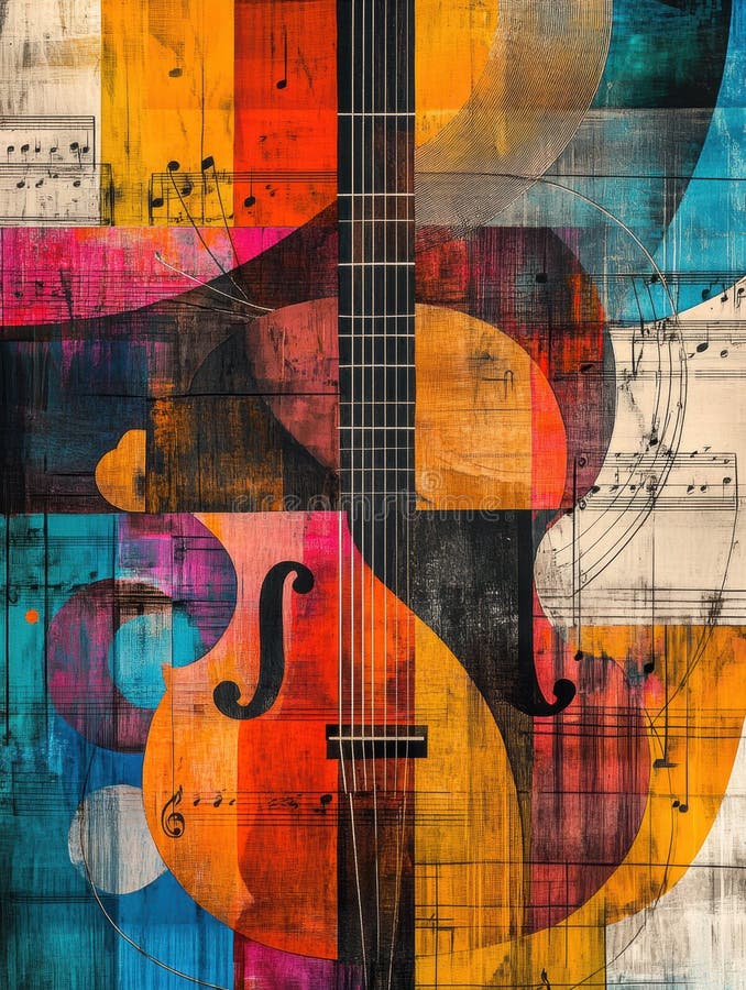 Abstract Design Features Musical Instruments and Notes, Visually ...