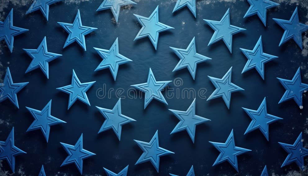 Abstract Design Features Repeating Pattern of Blue Stars on Dark Grunge ...