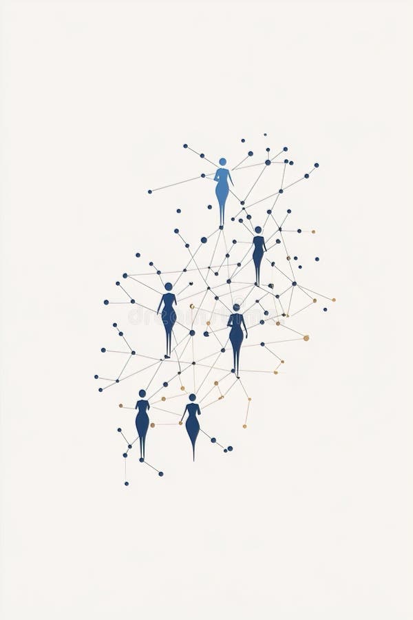 Abstract Illustration of Women in a Network Connecting through Nodes ...