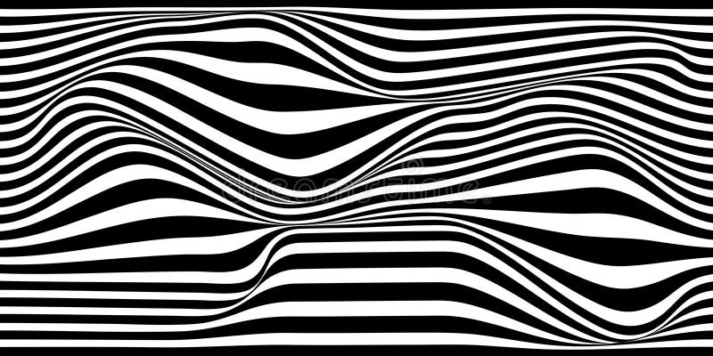 Abstract Black and White Wavy Line Optical Illusion Artwork Stock ...