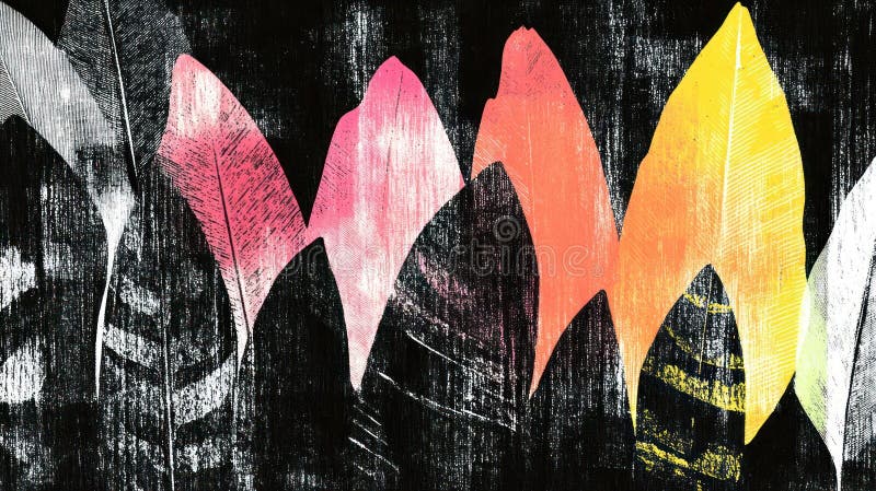 Abstract Design Featuring Colorful, Stylized Leaves Against a Textured ...