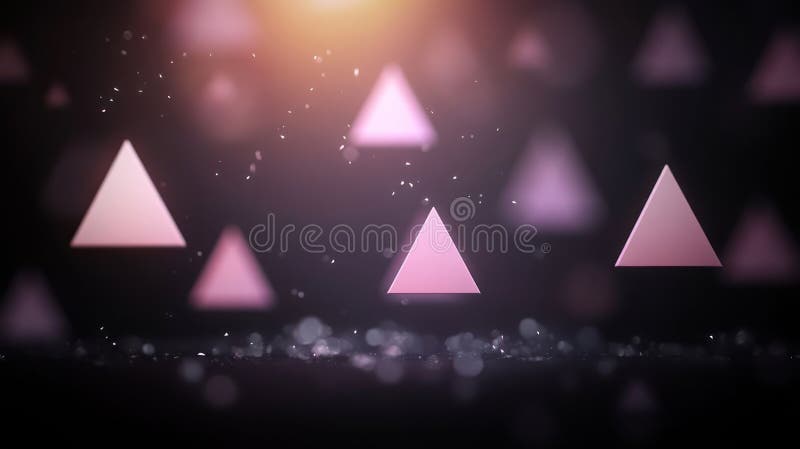 Abstract Pink Triangles Floating in Dark Space with Glowing Particles ...