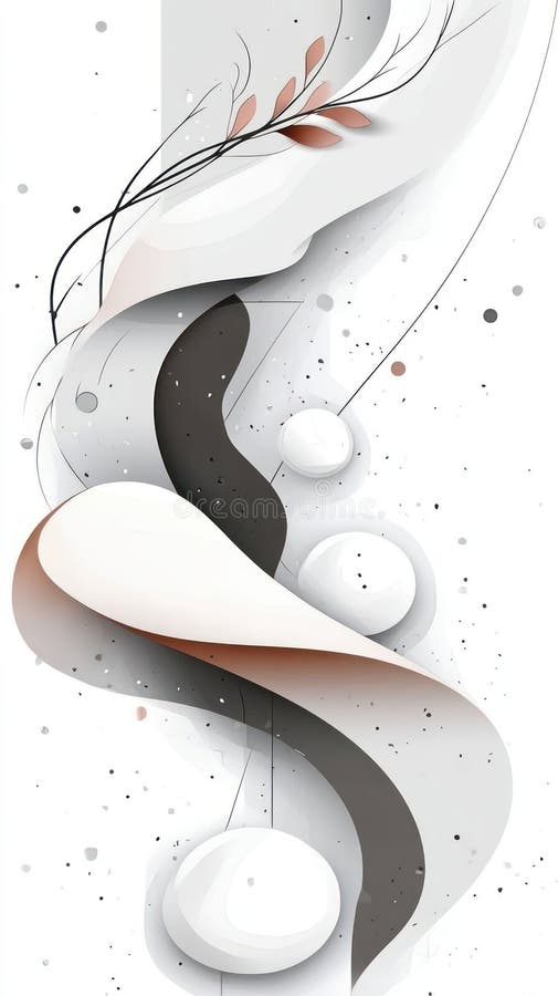 Abstract Design Featuring Flowing Shapes and Spheres in a Minimalist ...