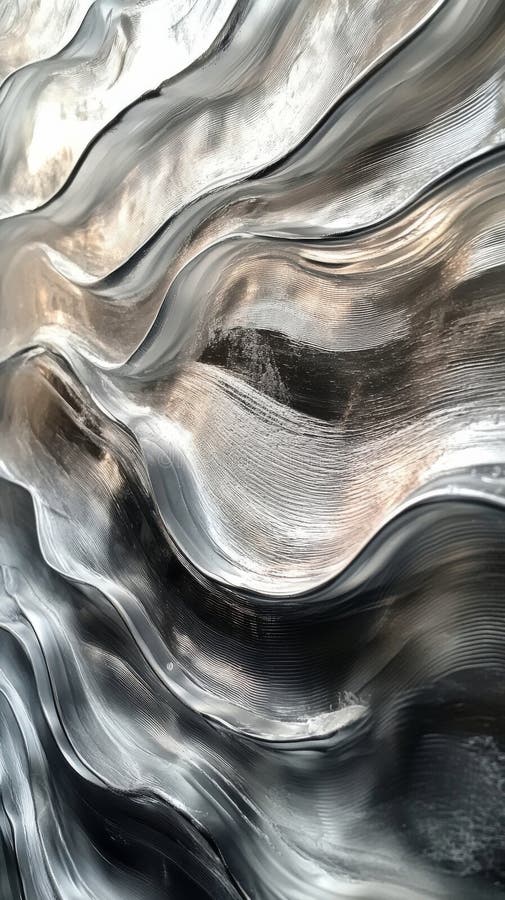 Abstract Design Featuring Flowing Silver Waves on a Dark Background ...