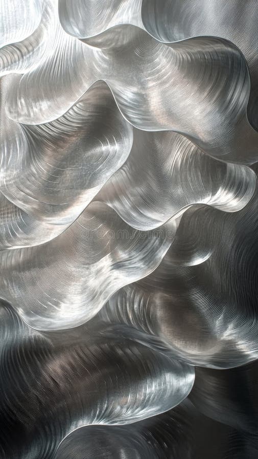 Abstract Design Featuring Flowing Silver Waves on a Dark Background ...