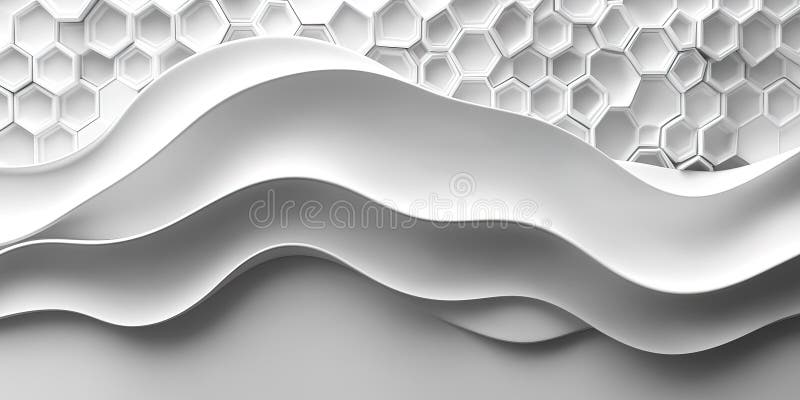 Abstract Design Featuring Flowing White Waves and a Hexagonal Pattern ...