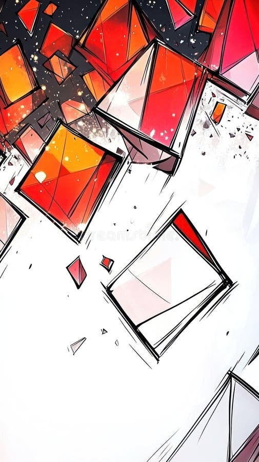 Abstract Design Featuring Fragmented Shapes in Vibrant Red and White ...