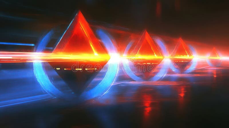 Abstract Design Featuring Glowing Pyramids and Light Trails in a ...