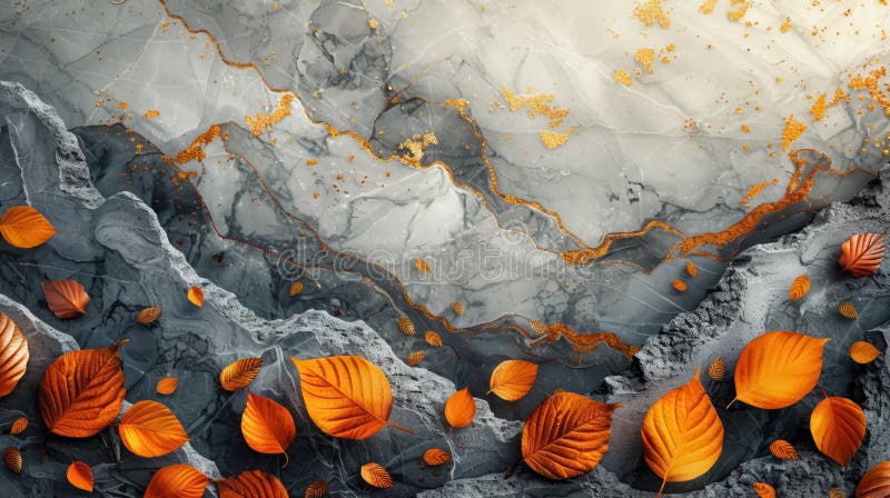 Abstract Design Featuring a Marble Texture Background, Golden Autumn ...