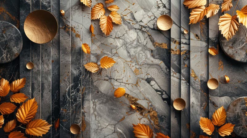 Abstract Design Featuring a Marble Texture Background, Golden Autumn ...