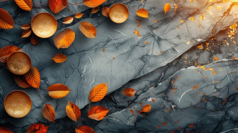 Abstract Design Featuring a Marble Texture Background, Golden Autumn ...