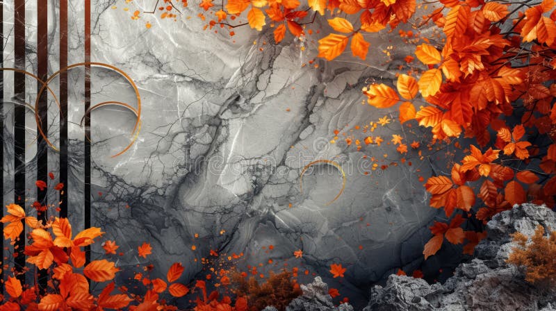 Abstract Design Featuring a Marble Texture Background, Golden Autumn ...