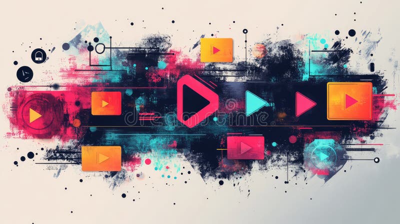 Abstract Design Featuring Multimedia Elements Like Play Buttons and ...