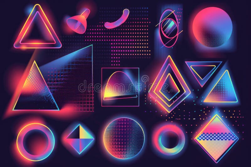 Abstract Design Featuring Neon Shapes on a Dark Backdrop, Ideal for Use ...