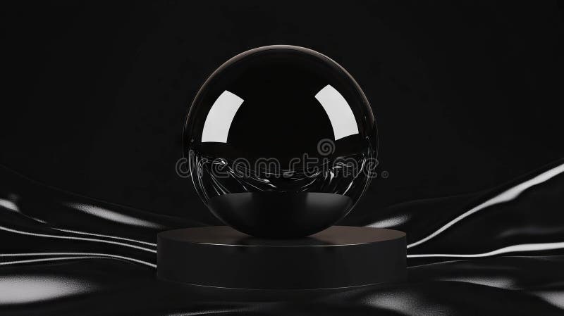 Abstract Design Featuring a Polished Black Sphere on Textured Dark ...
