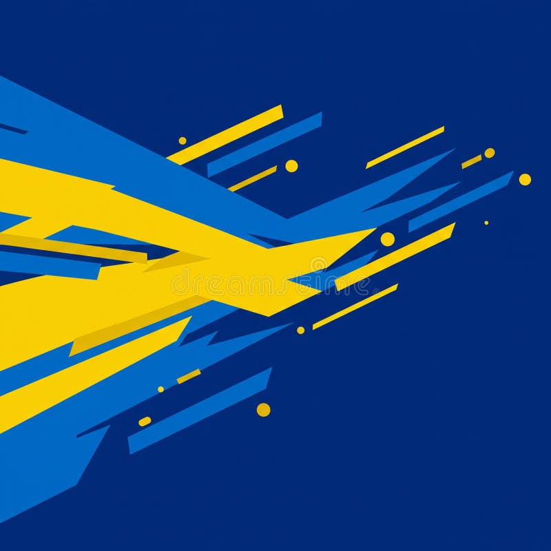 Abstract Design Featuring Sharp Angular Shapes In Bright Yellow And Blue On A Dark Stock