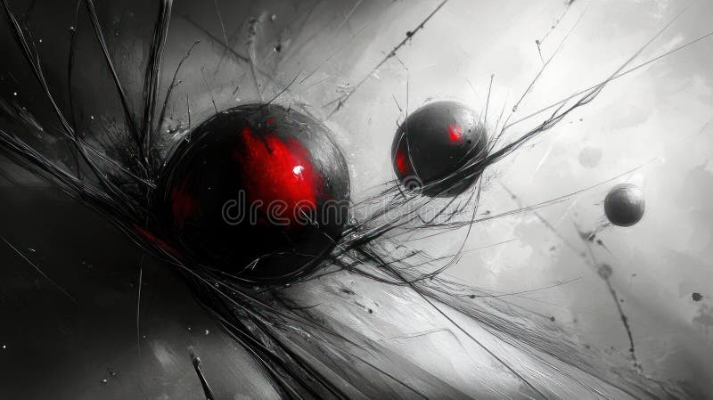 Abstract Design Featuring Spheres and Dynamic Lines in a Monochromatic ...