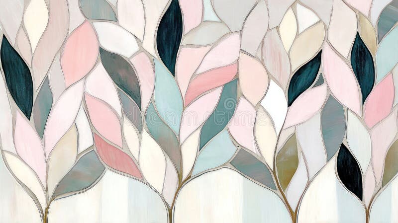 Abstract Design Featuring Stylized Leaves in Soft Pastel Colors and ...