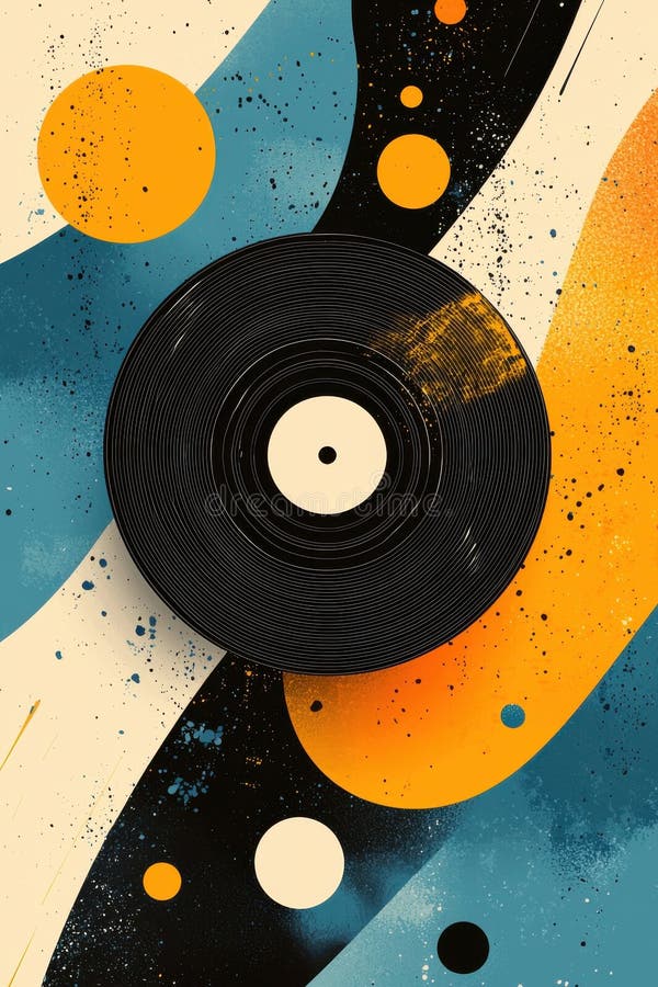 Abstract Design Featuring a Stylized Vinyl Record with Colorful Circles ...