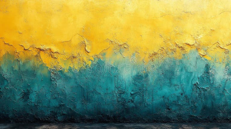 Abstract Yellow and Blue Wall with Textured Paint and Gradual Color ...