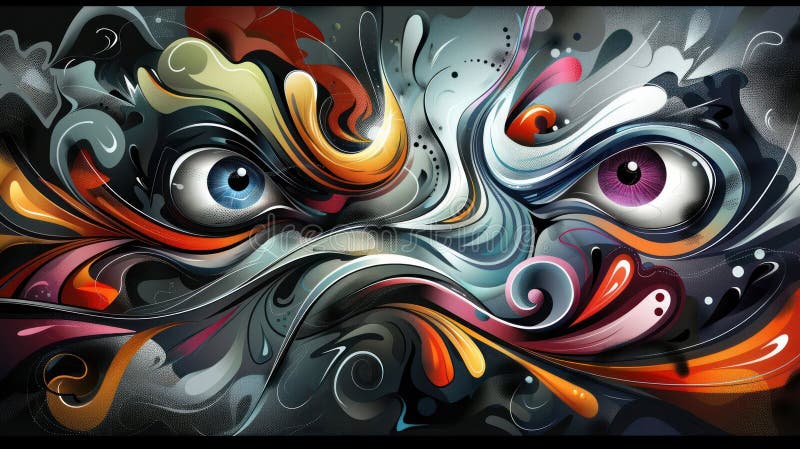 An Abstract Design Featuring Two Expressive Eyes Surrounded by Swirling ...
