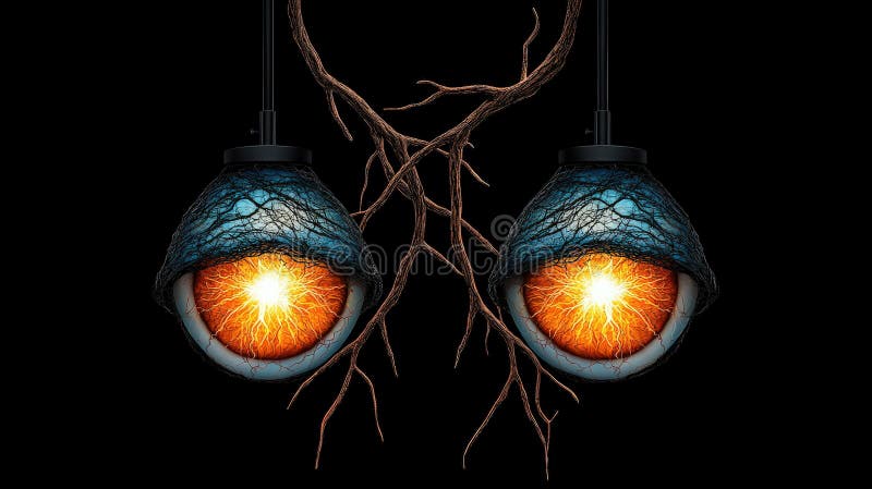Abstract Design Featuring Two Vibrant Eyelike Lights with Intricate ...