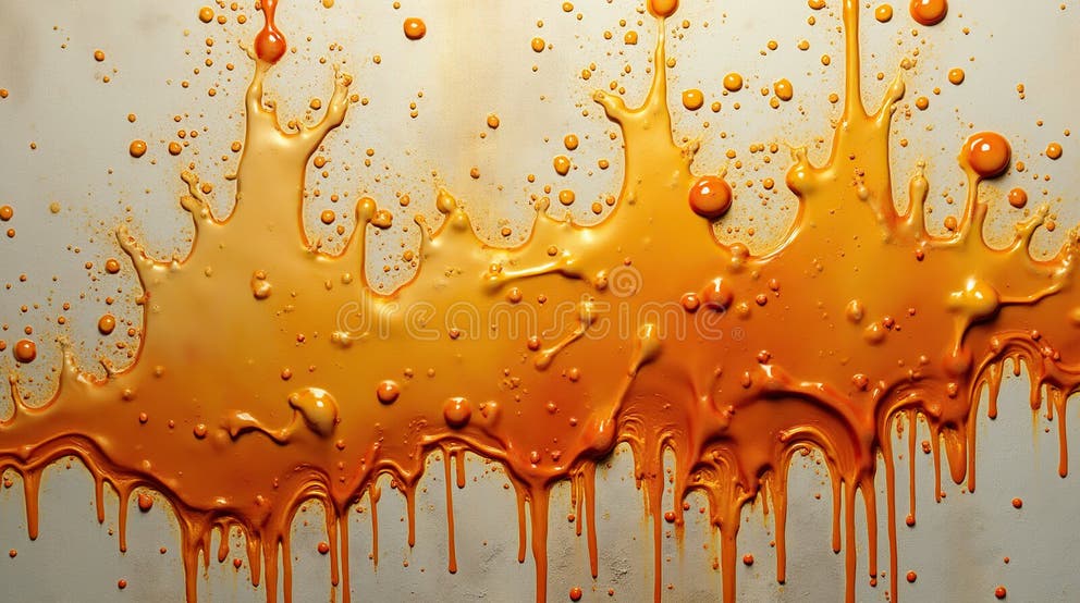 Bright Orange Sticky Liquid Dripping with Dynamic Splashes Stock ...