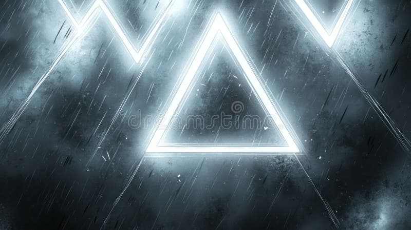 Abstract Design with Glowing Triangles Against a Stormy, Rain-filled ...
