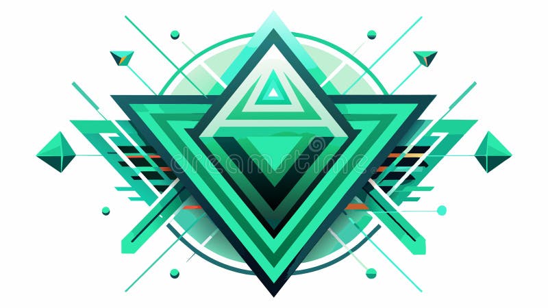 Abstract Design with Green Glowing Triangle Geometric Lines on White ...