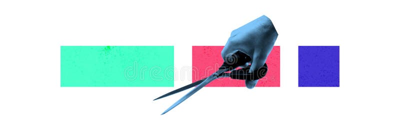Abstract Design of Hand with Scissors Cutting Colorful Rectangles ...