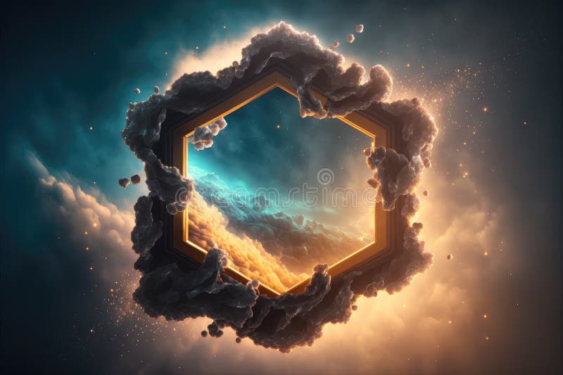 Abstract Design of Hexagon Shape Clouds with Dying Colorful Particles ...