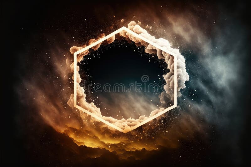 Abstract Design of Hexagon Shape Clouds with Dying Colorful Particles ...