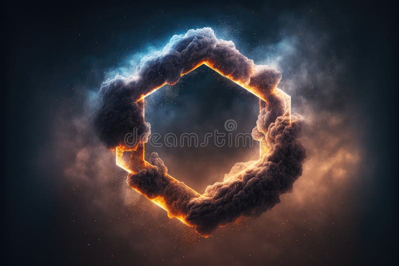 Abstract Design of Hexagon Shape Clouds with Dying Colorful Particles ...