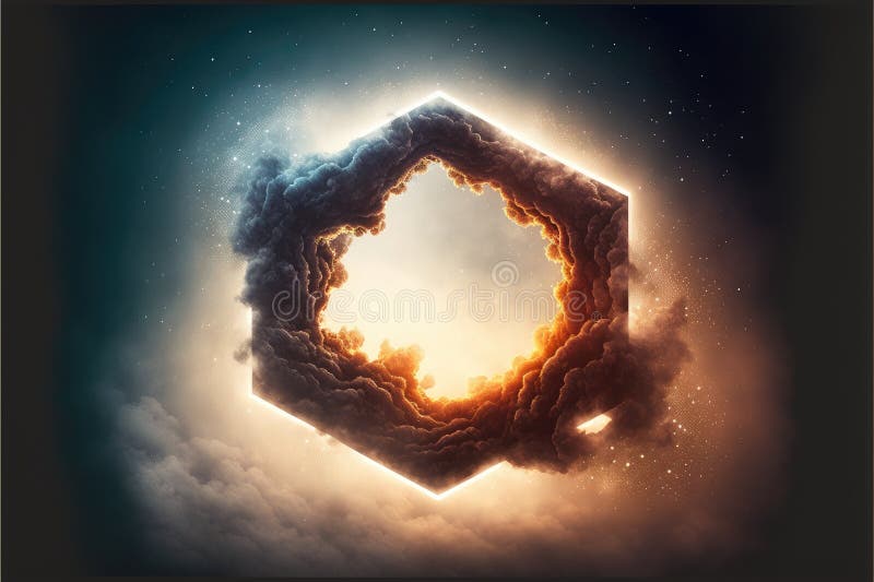 Abstract Design of Hexagon Shape Clouds with Dying Colorful Particles ...