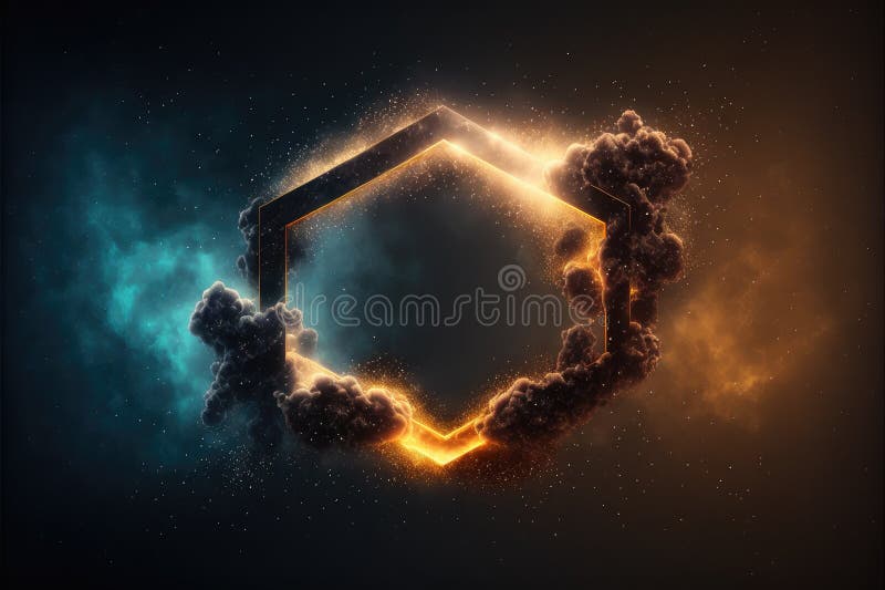 Abstract Design of Hexagon Shape Clouds with Dying Colorful Particles ...