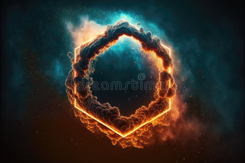 Abstract Design of Hexagon Shape Clouds with Dying Colorful Particles ...