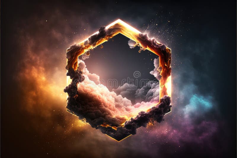 Abstract Design of Hexagon Shape Clouds with Dying Colorful Particles ...