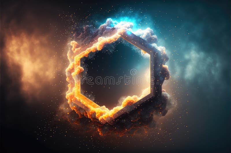 Abstract Design of Hexagon Shape Clouds with Dying Colorful Particles ...