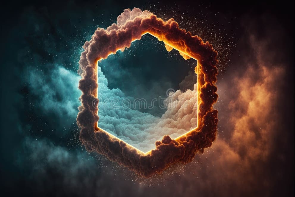Abstract Design of Hexagon Shape Clouds with Dying Colorful Particles ...