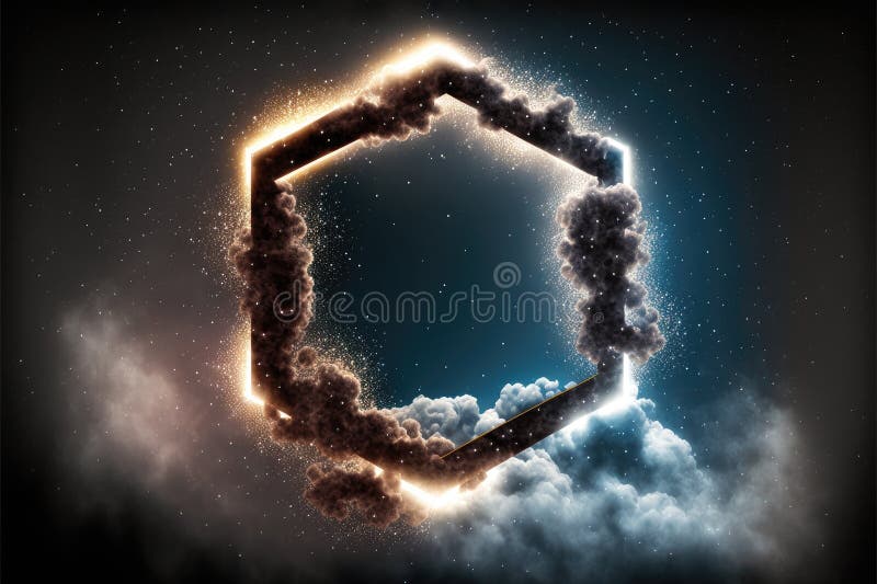 Abstract Design of Hexagon Shape Clouds with Dying Colorful Particles ...