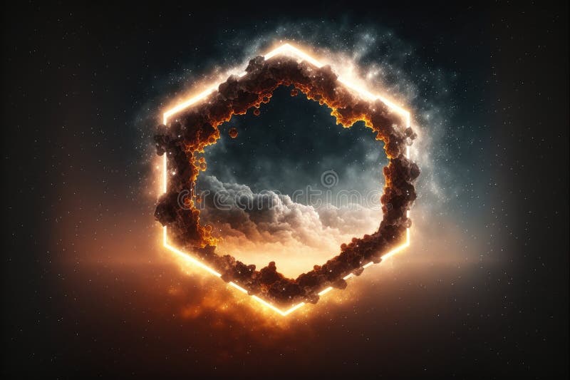 Abstract Design of Hexagon Shape Clouds with Dying Colorful Particles ...