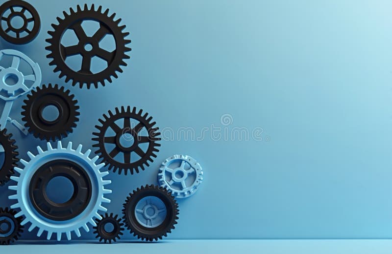 Abstract Design of Interconnected Gears in Black, Light Blue Colors ...