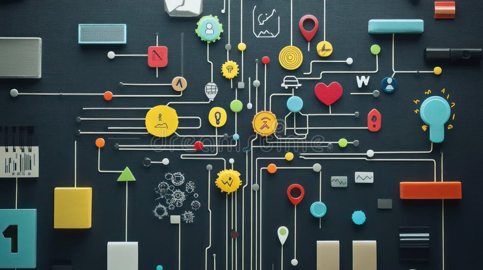 Colorful Abstract Network of Interconnected Icons Stock Illustration ...